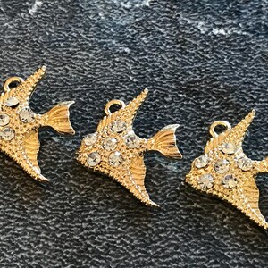 3 Rhinestone and Gold Tone Blingy Fish Charms - Very Nice Quality ...