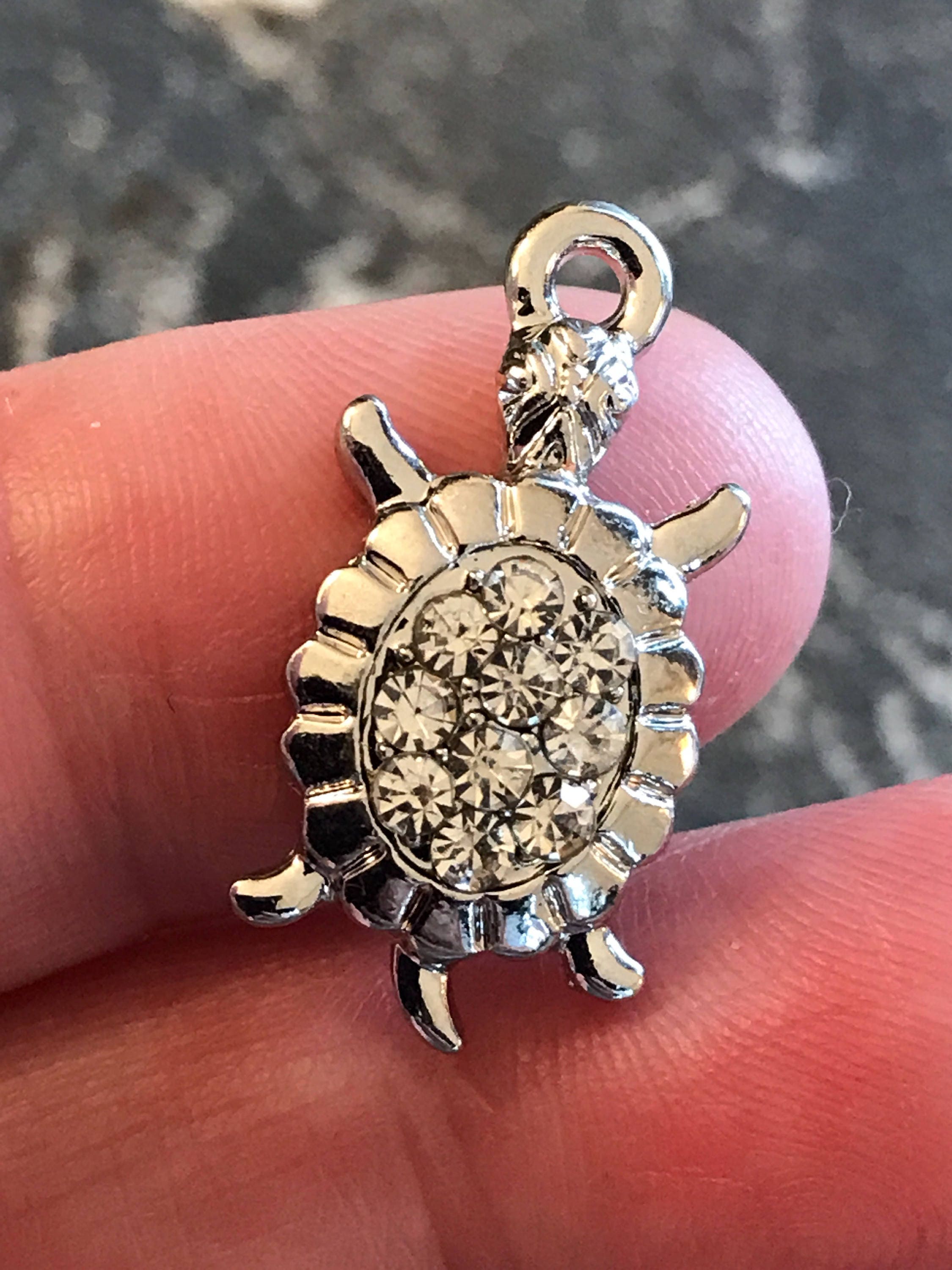 3 rhinestone turtle charms choose silver tone or gold tone | Etsy