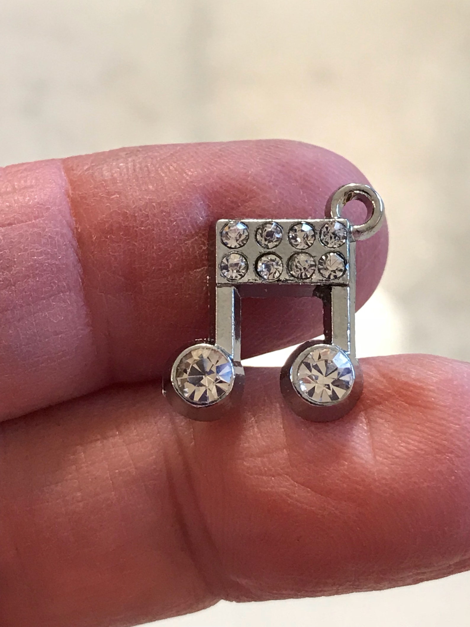 3 rhinestone music note charms silver tone crystal very | Etsy