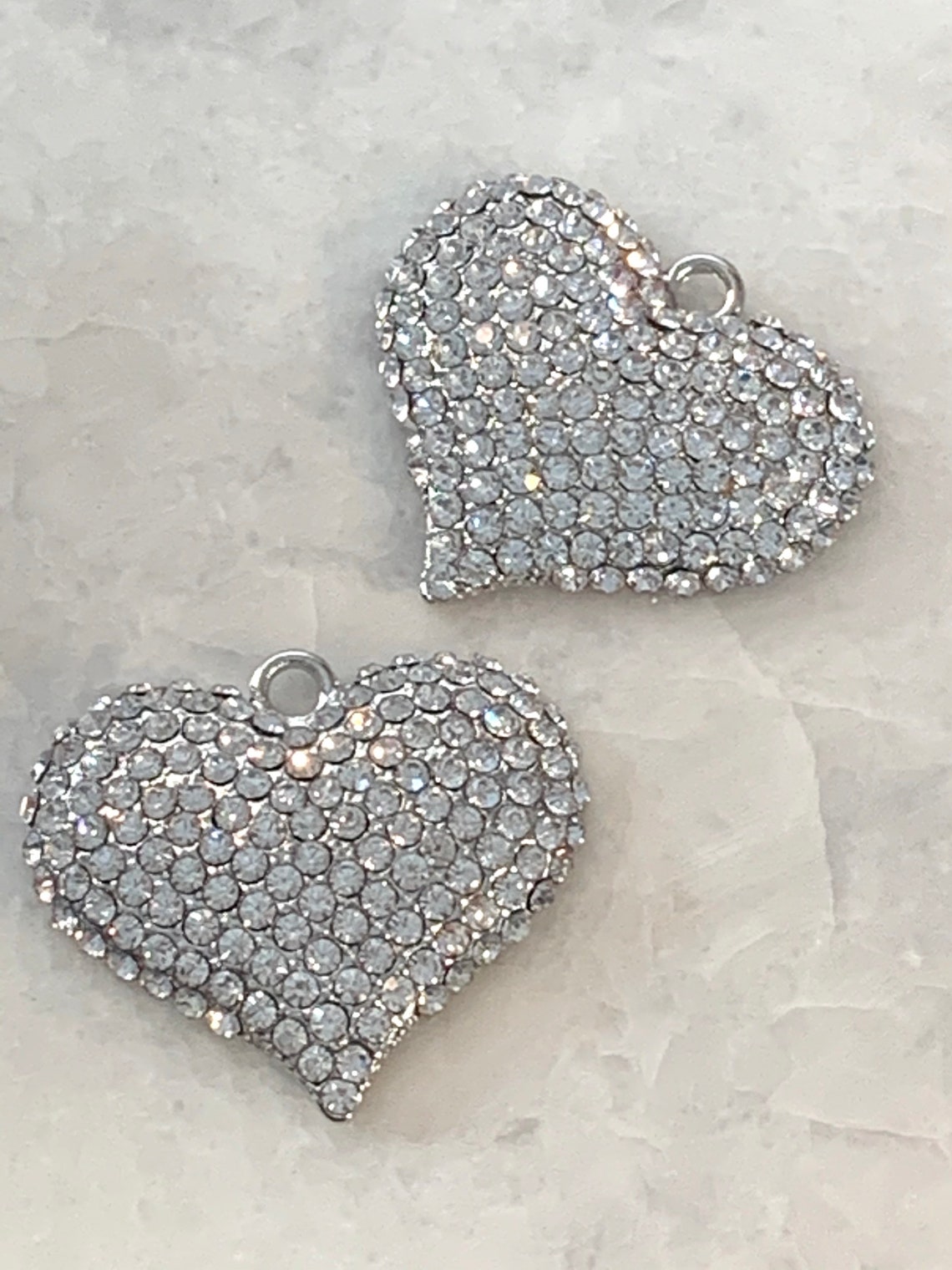 1 Large Rhinestone Crystal Silver Heart Charm Pendant - Etsy