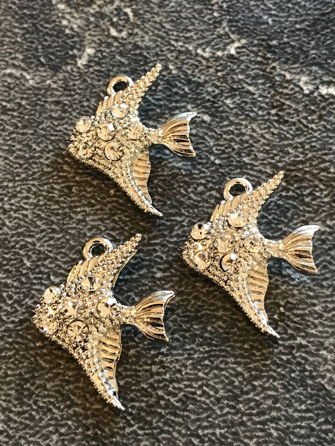 3 Rhinestone and Silver Tone Blingy Fish Charms Very Nice - Etsy