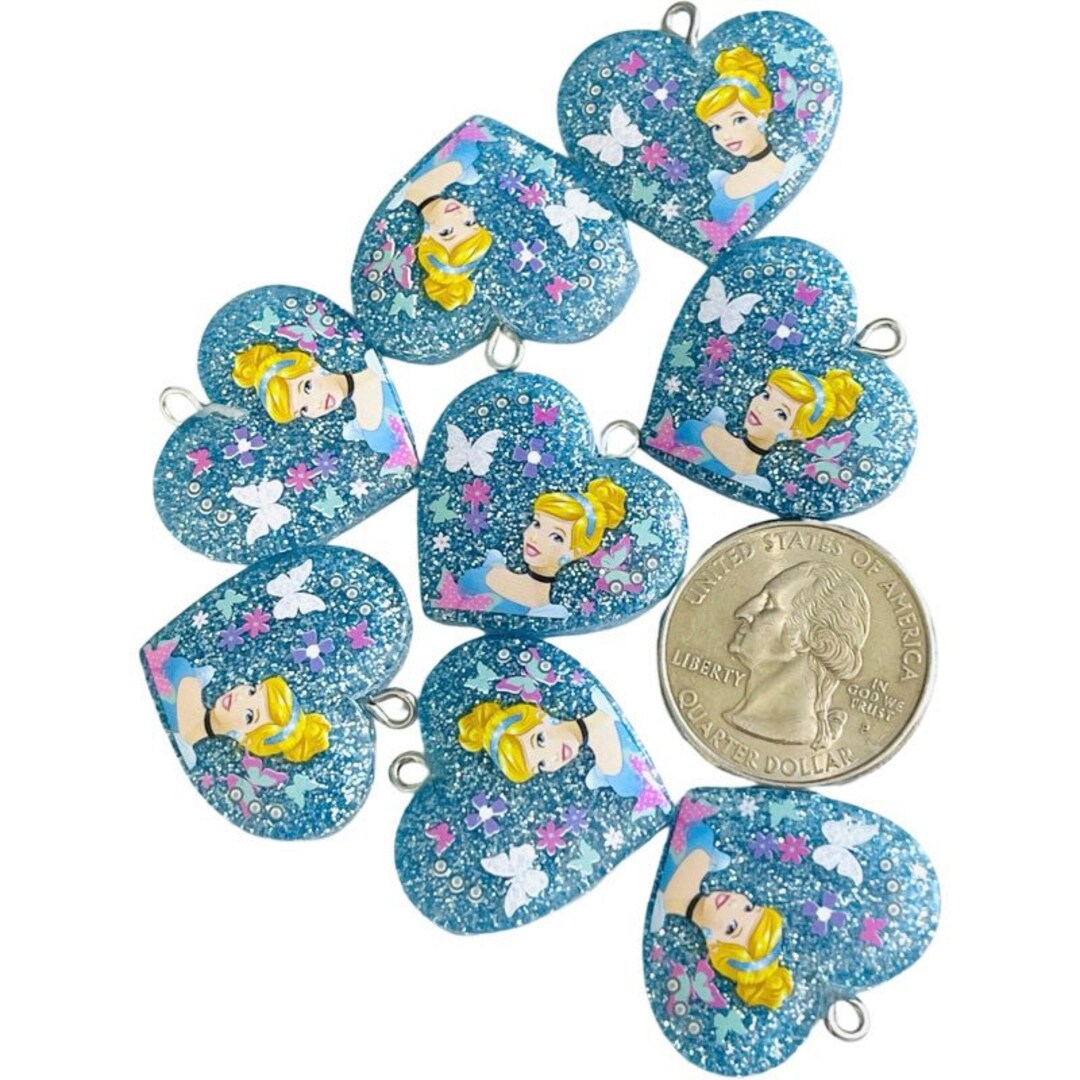 CLEARANCE Set of 8 Heart Shaped Light Blue Glitter Resin Princess ...
