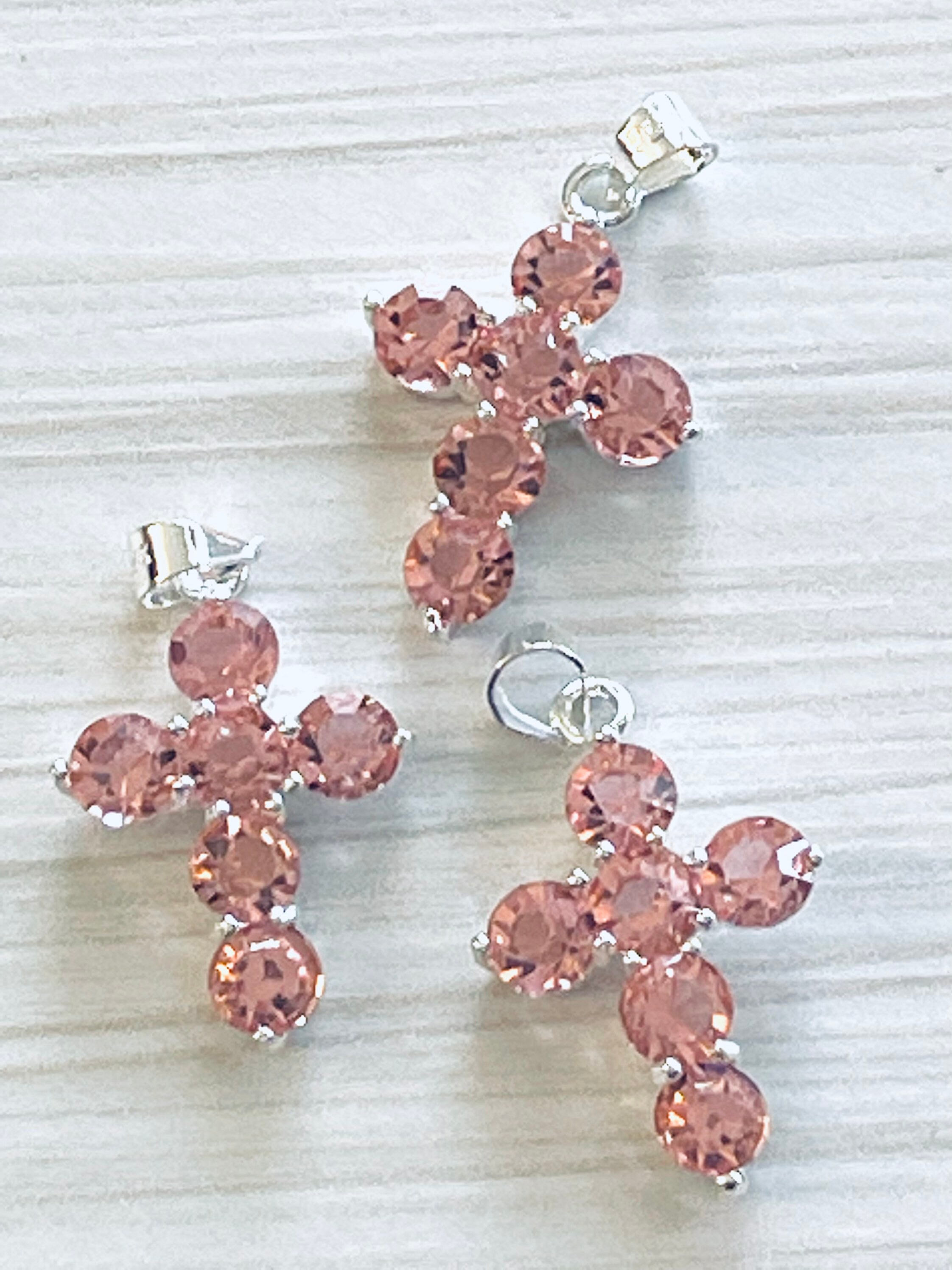 3 Pink Rhinestone Crosses Charms Silver Plated - Etsy