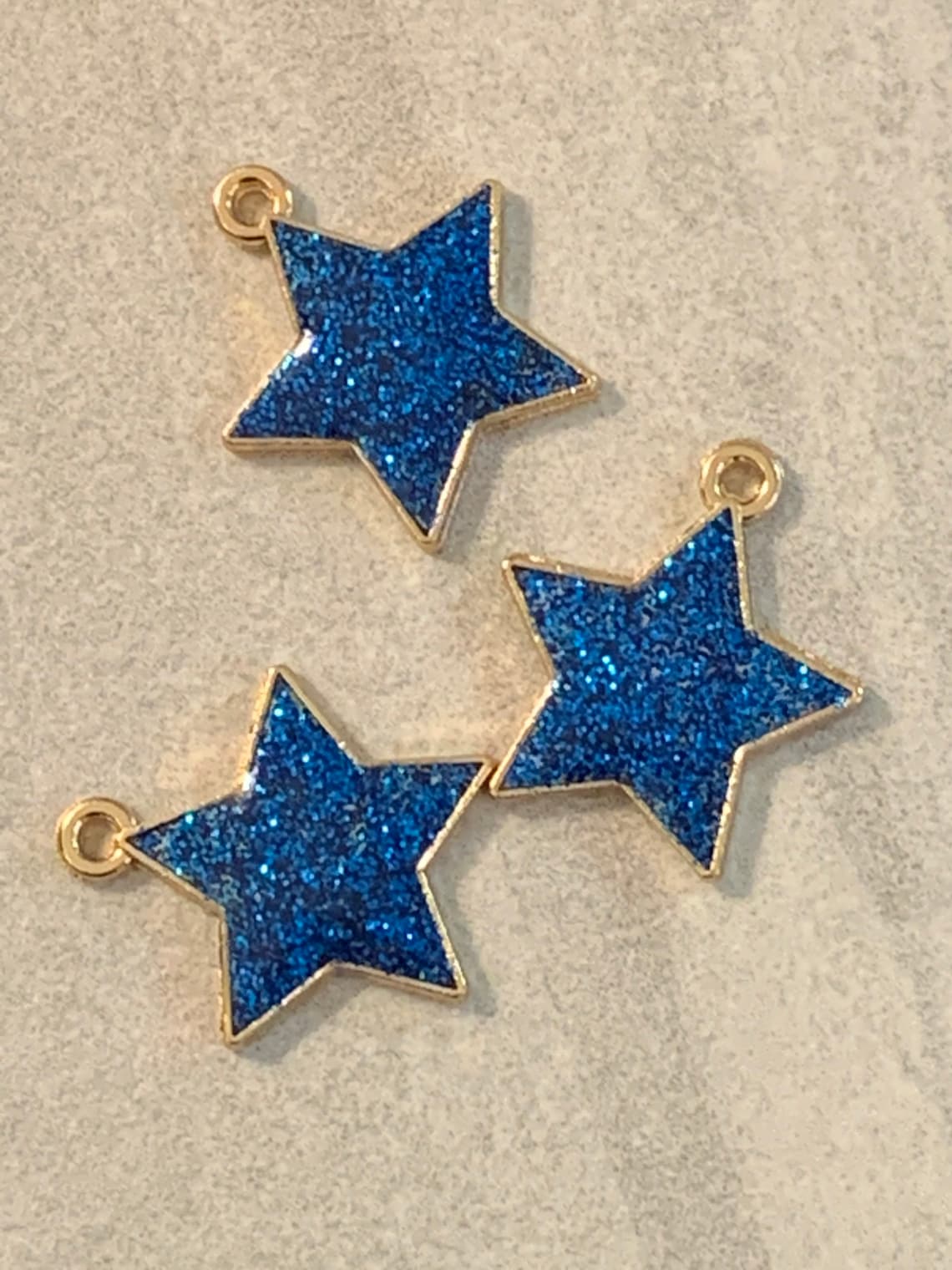 3 Shiny Blue Glitter Star Charms Gold Tone - Etsy