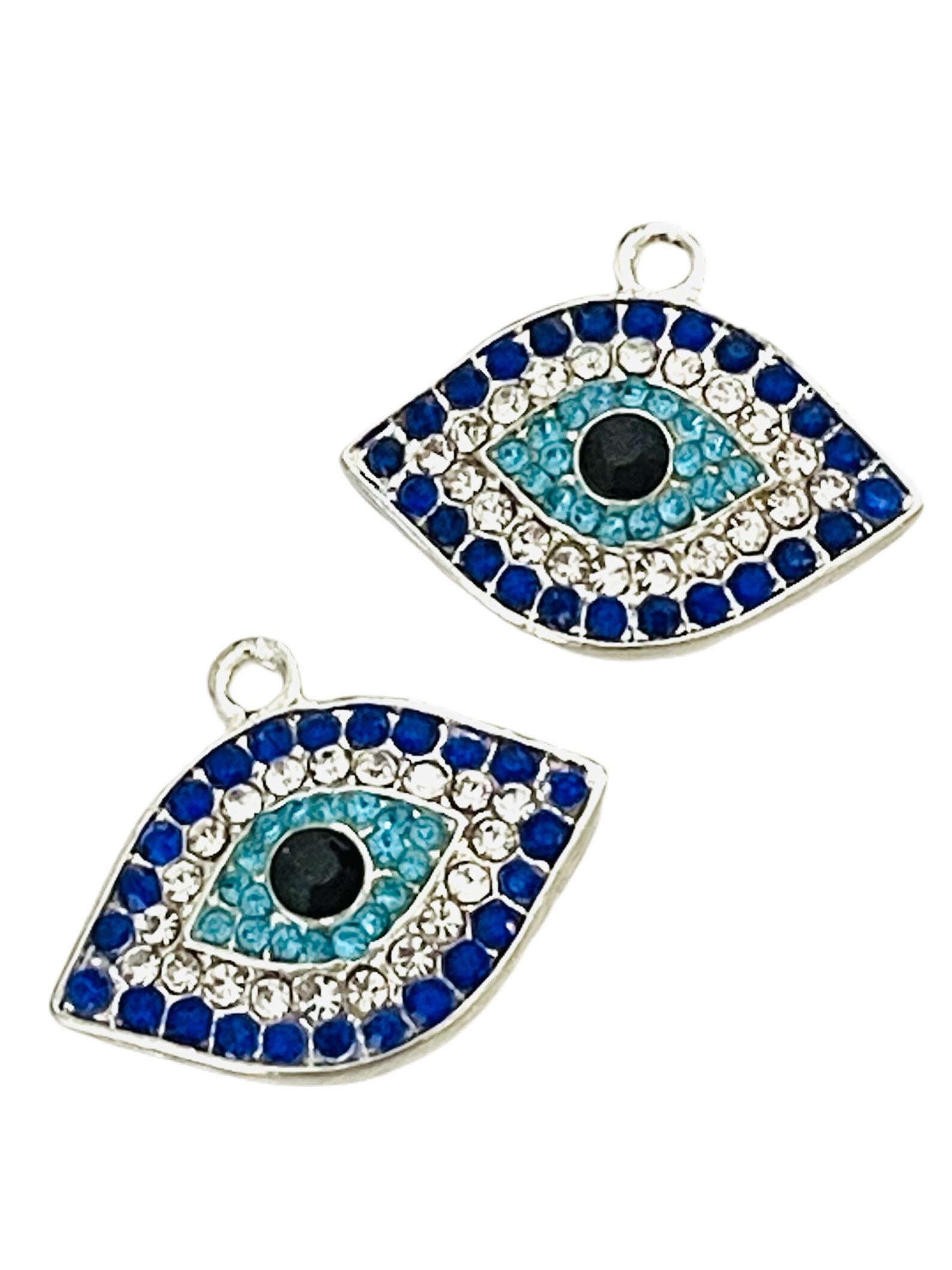 1 Rhinestone Evil Eye Charm Gold or Silver Shades of Blue - Etsy