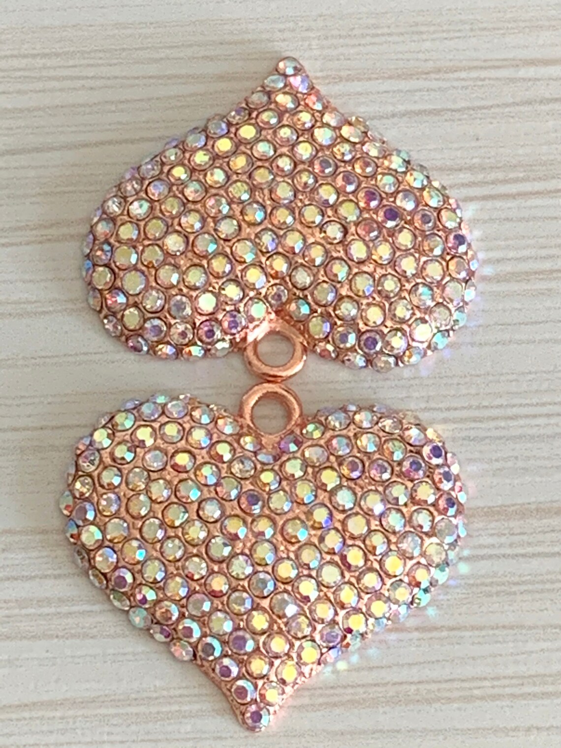 1 Large AB Rhinestones Rose Gold Heart Charm - Pendant - Etsy