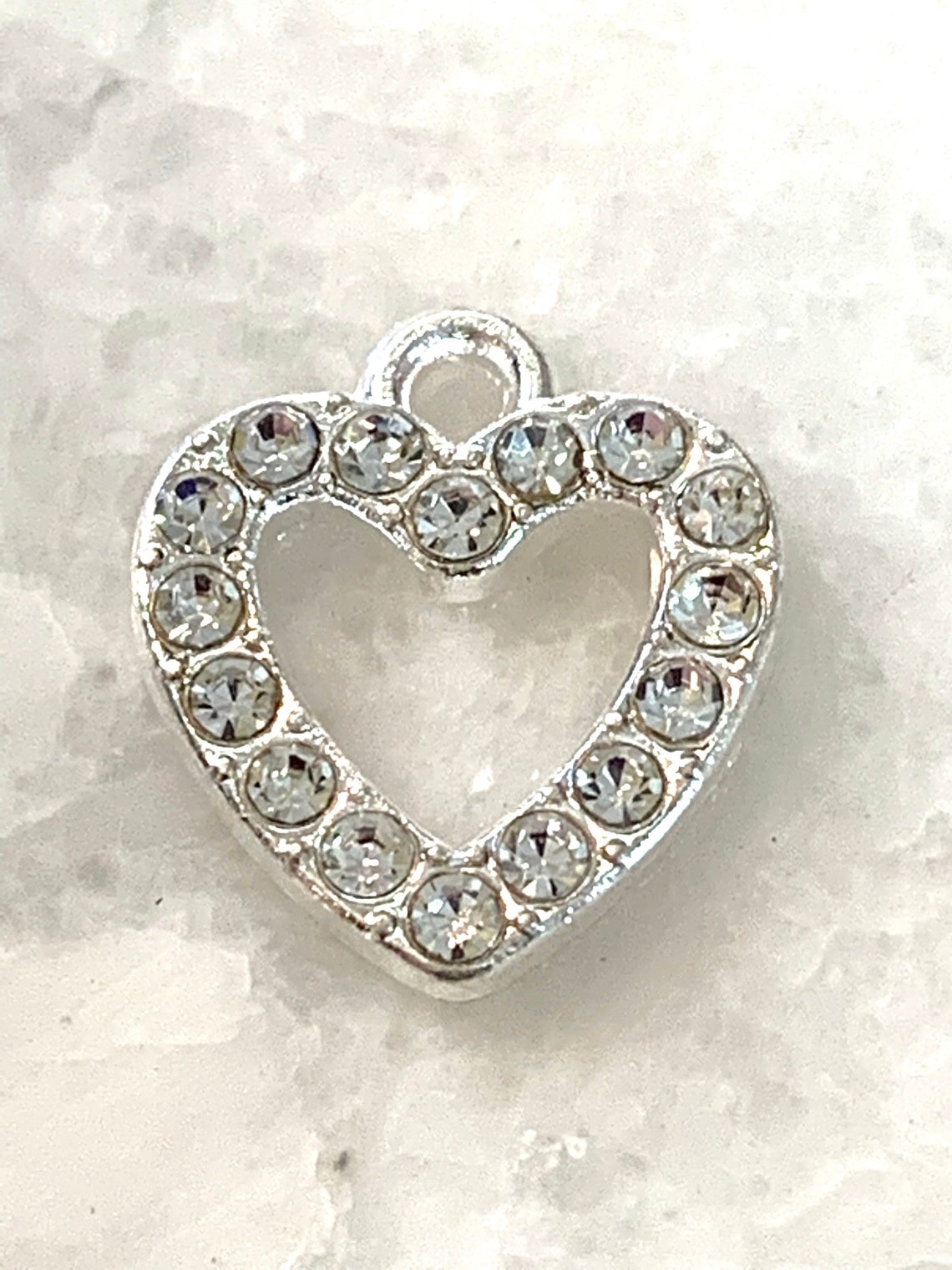 3 Cute Rhinestone Open Heart Charms Silver Tone Love | Etsy
