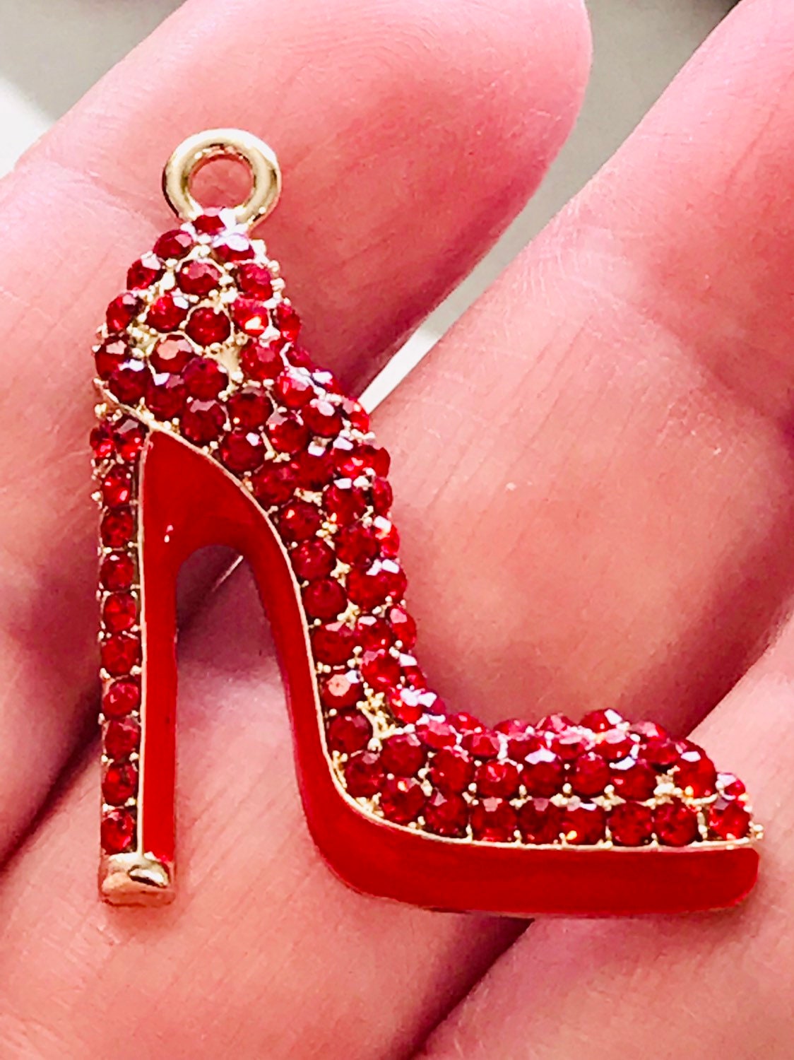1 Gorgeous Red Mostly Rhinestones High Heeled Stiletto Shoe Charm ...