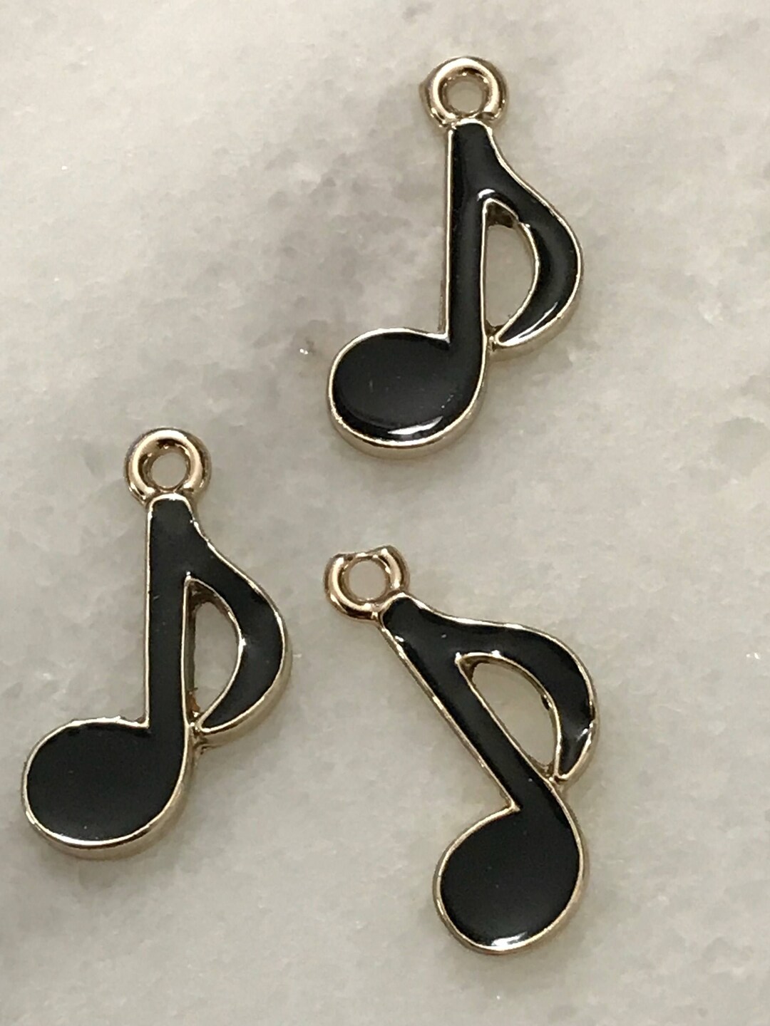 3 Black Enamel 8th Note Music Note Charms - Gold Tone - Band - Quaver ...