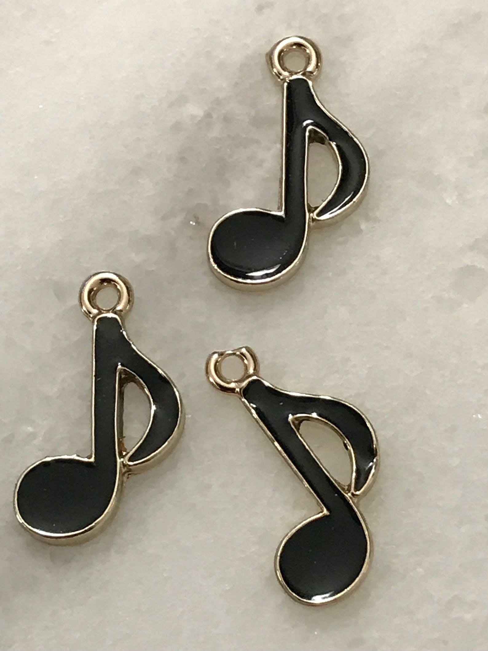 3 Black Enamel 8th Note Music Note Charms Gold Tone Band - Etsy