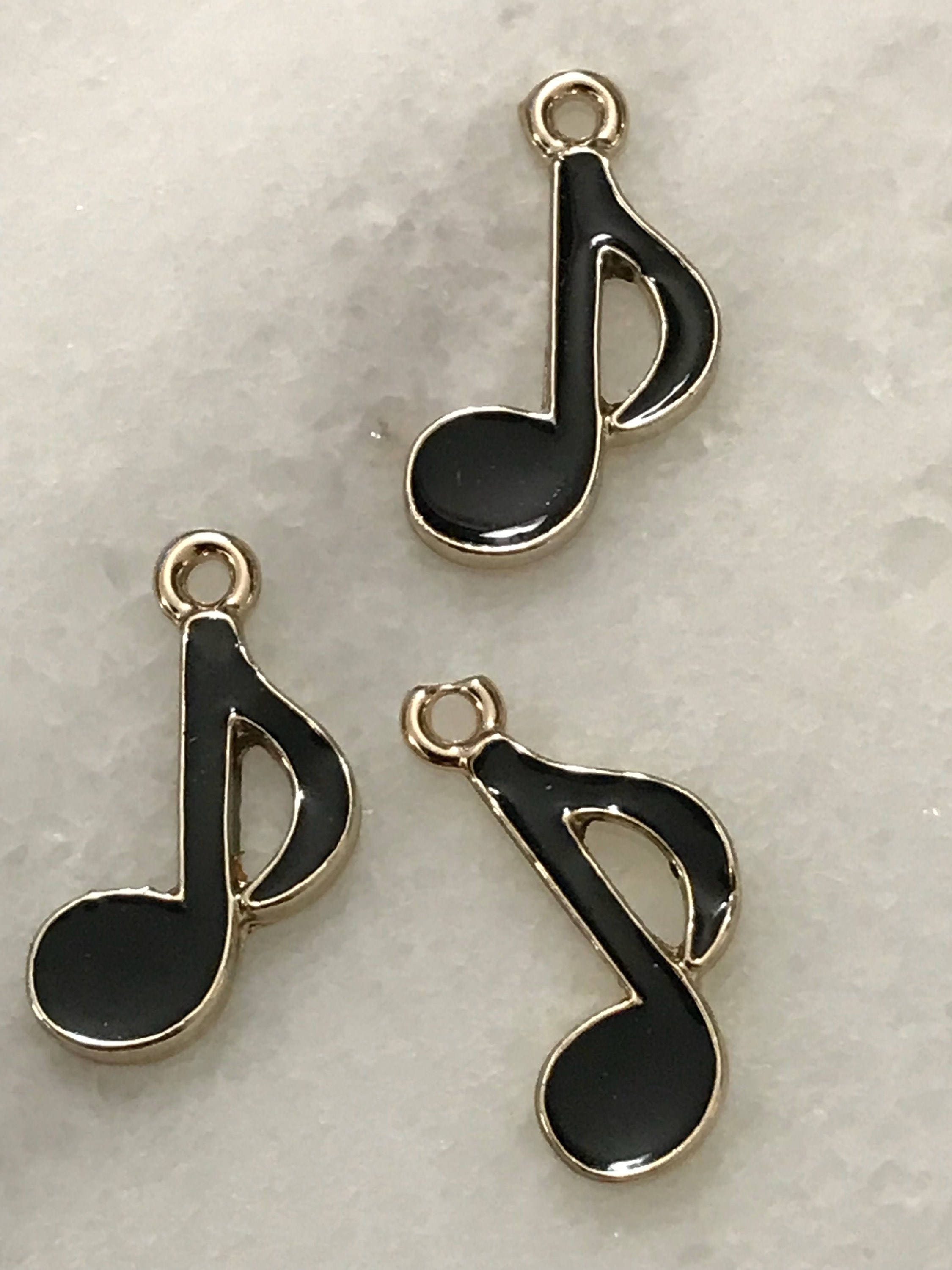 3 Black Enamel 8th Note Music Note Charms Gold Tone Band - Etsy