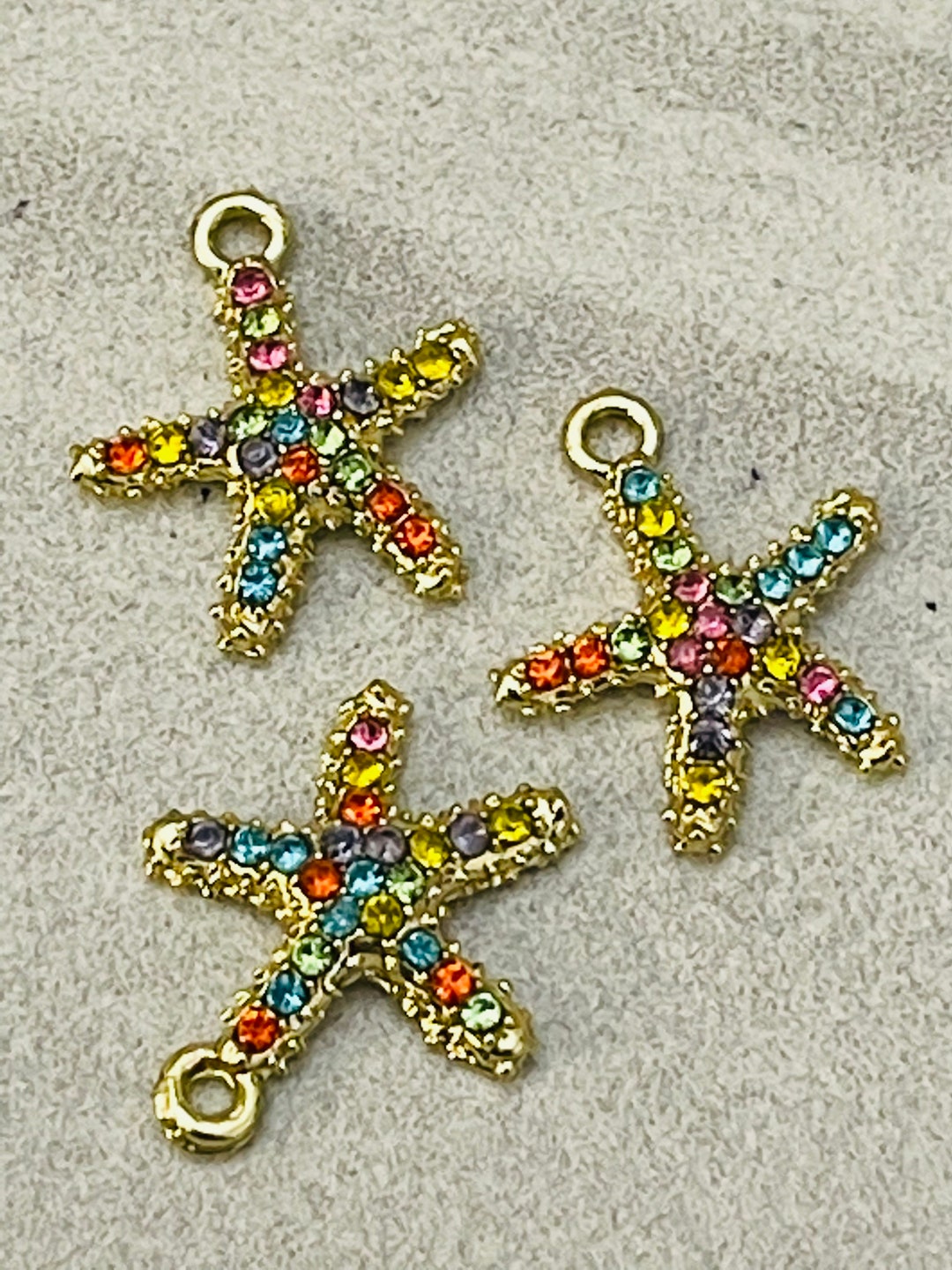 3 Pretty Colored Rhinestone Starfish Charms - Multicolored Rhinestones ...