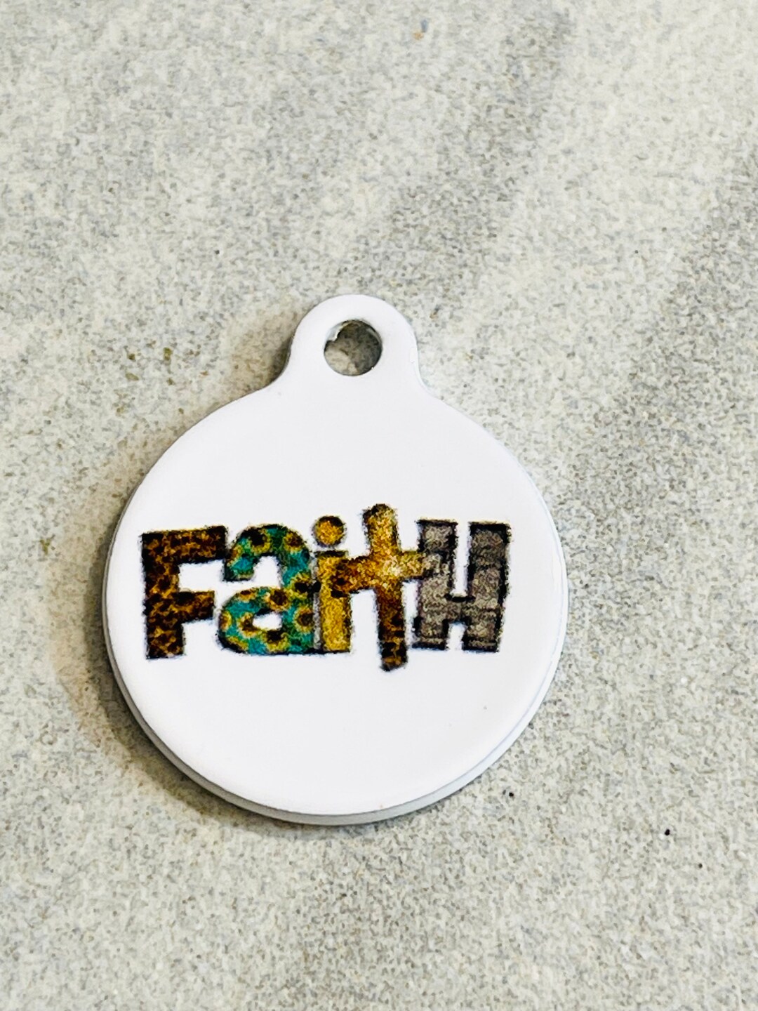 FAITH Block Lettered Awareness Sublimated White Charm - Abstract Design ...