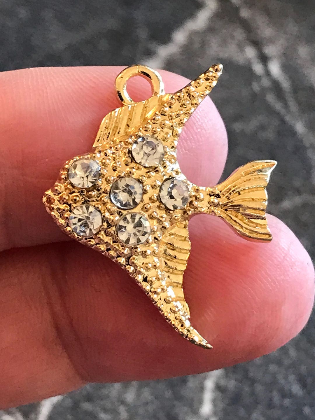 3 Rhinestone and Gold Tone Blingy Fish Charms - Very Nice Quality ...