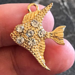 3 Rhinestone and Gold Tone Blingy Fish Charms - Very Nice Quality ...