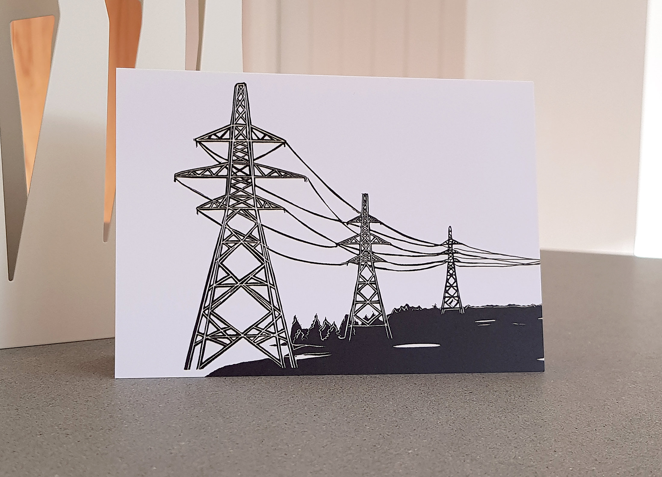 Pylons Linocut Stylish Card Unusual and Striking birthday card, Father ...