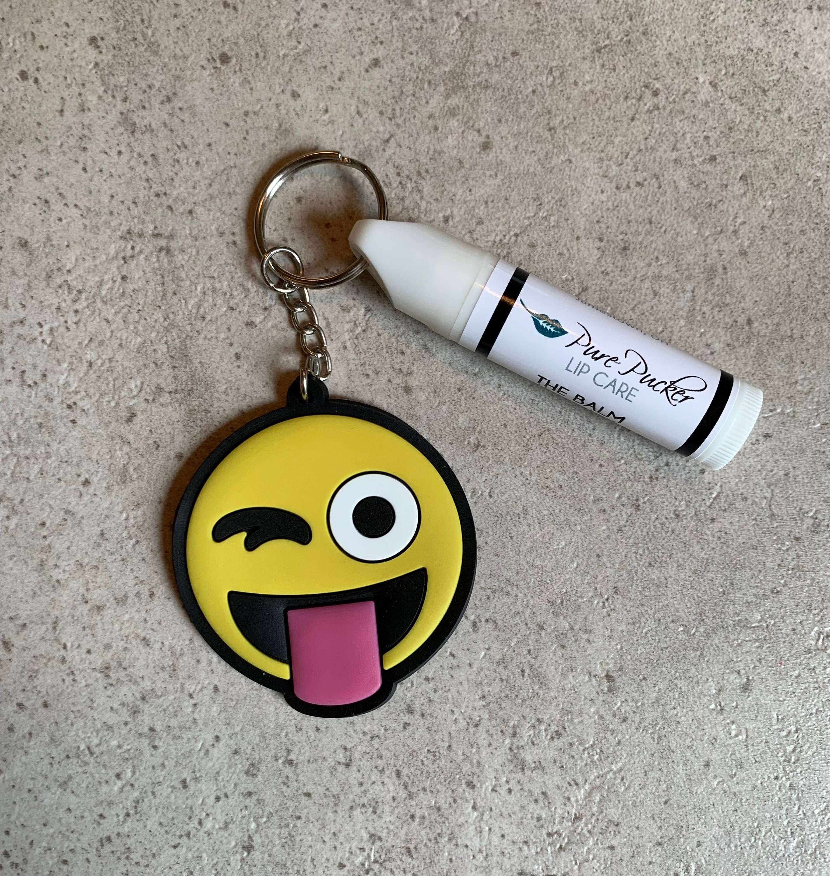 Emoji “stuck Out Tongue” Keychain With Lip Balm - Etsy