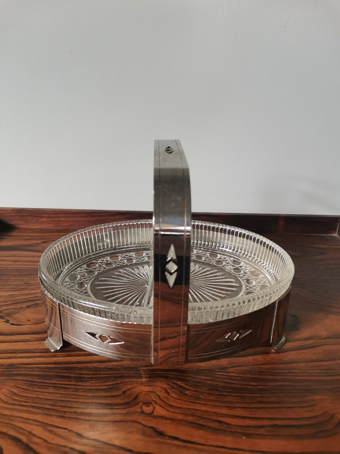 Art Deco Crystal Tray Candy Server Dish With Metal Handle, Germany From ...