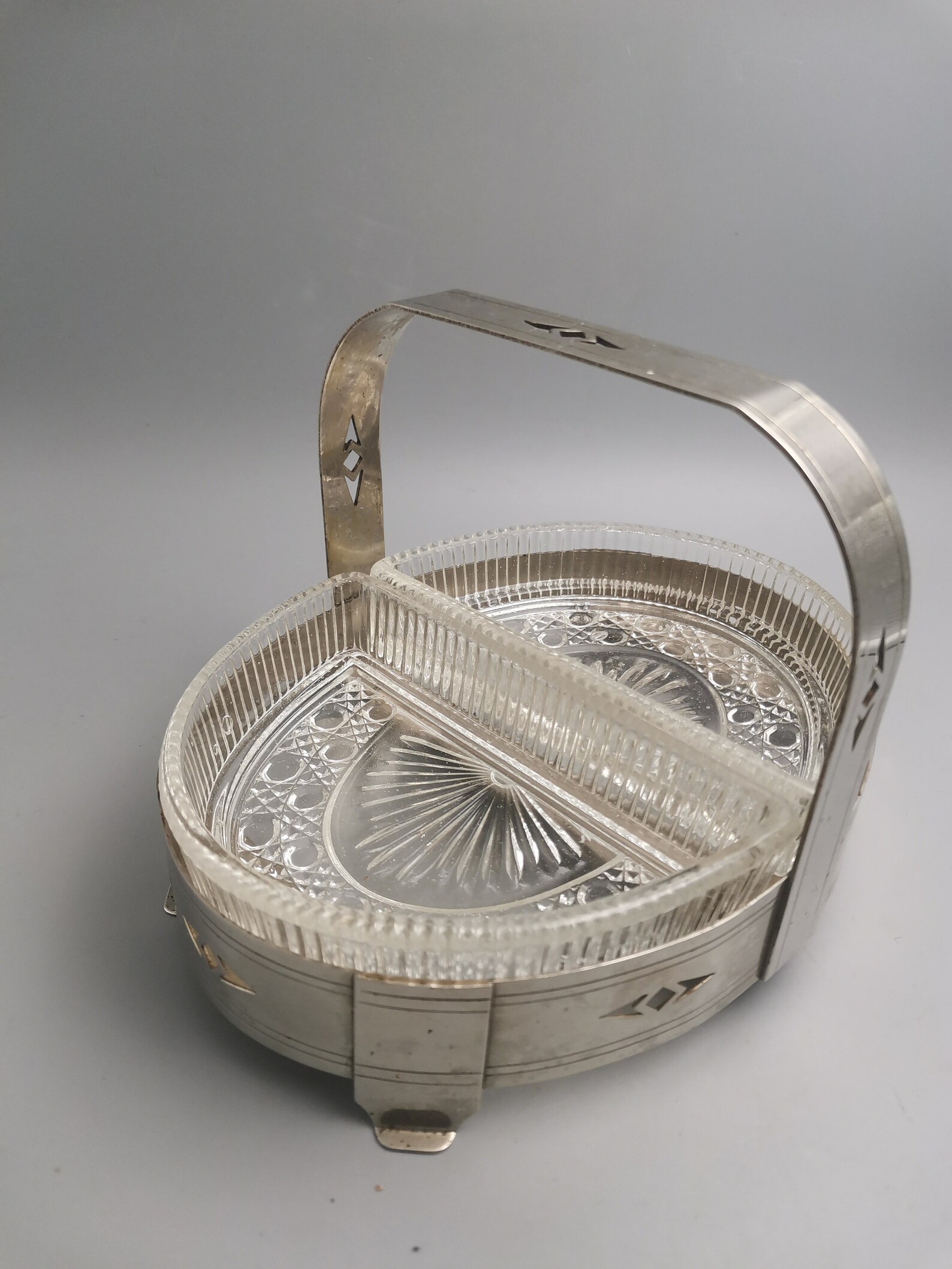 Art Deco Crystal Tray Candy Server Dish With Metal Handle, Germany From ...