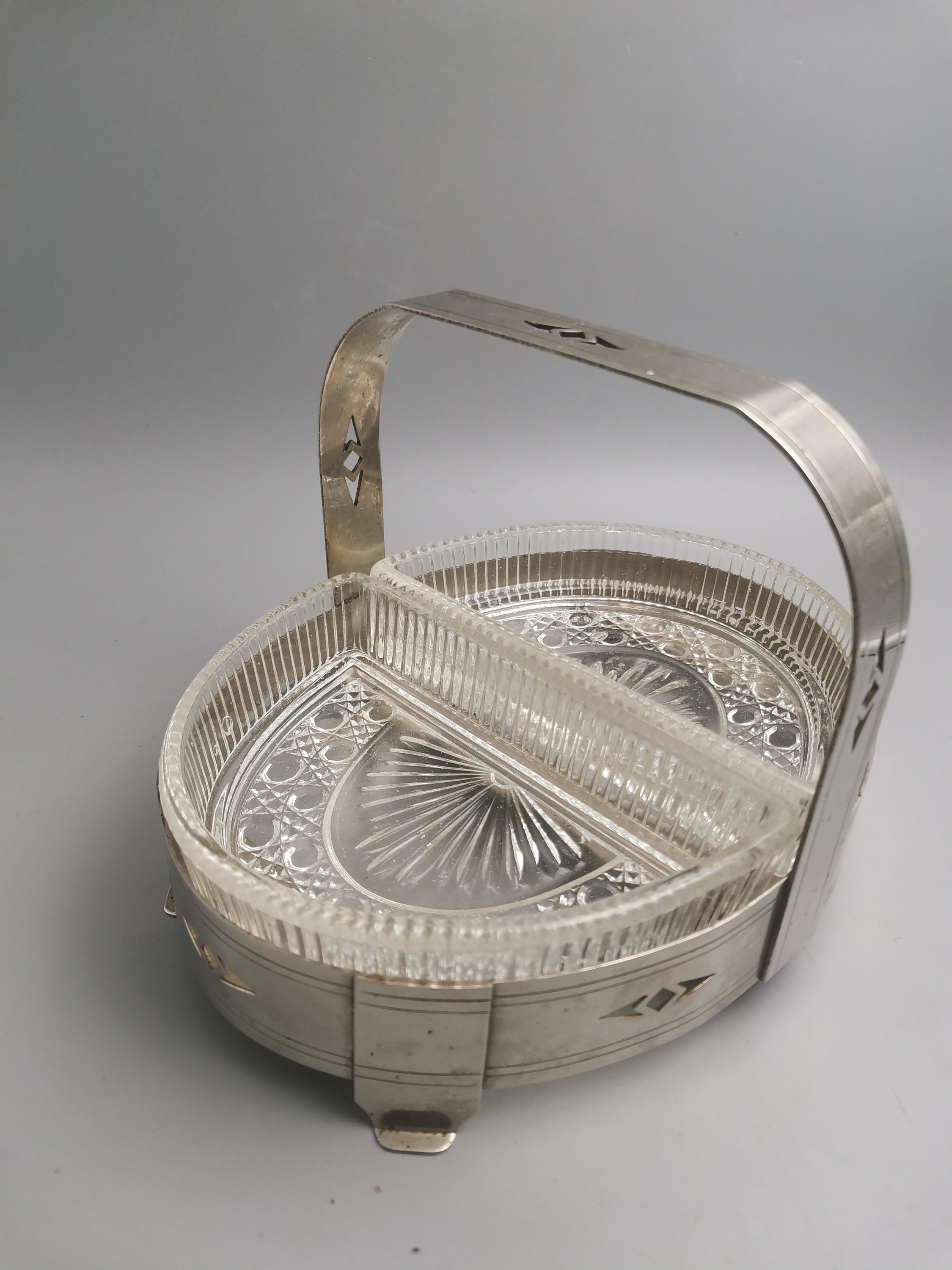 Art Deco Crystal Tray Candy Server Dish With Metal Handle, Germany From ...