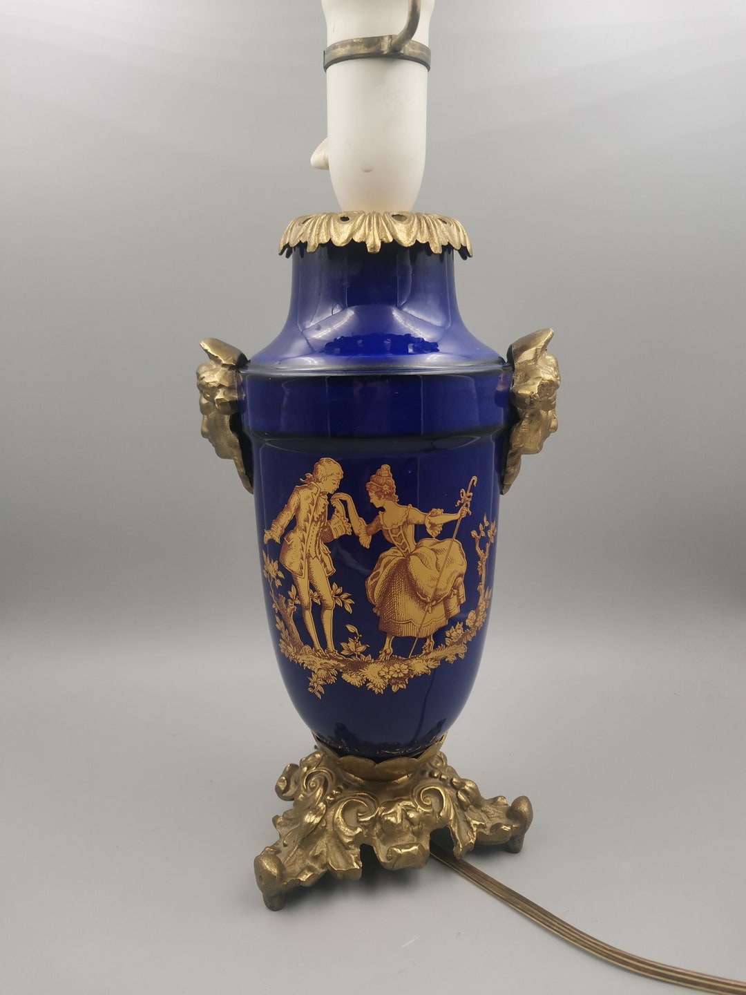 Limoges Porcelain Cobalt Blue Table Lamp, Decor Scene Galante ,with ...