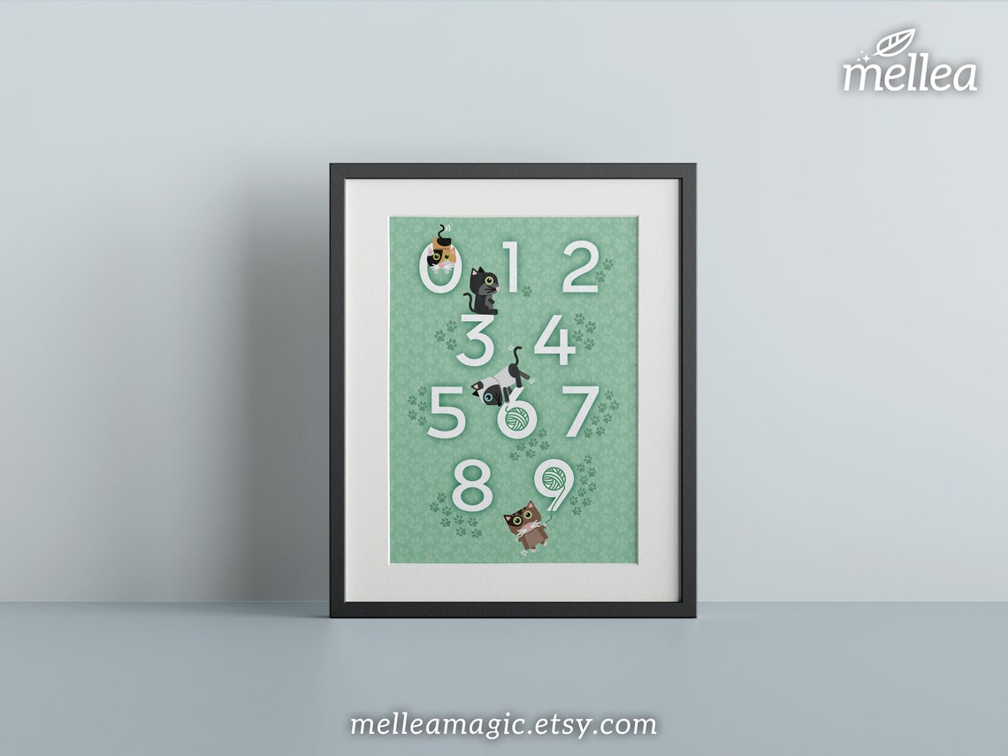 Number Poster With Cats Printable Baby Home Decor Child Wall Art Learn ...