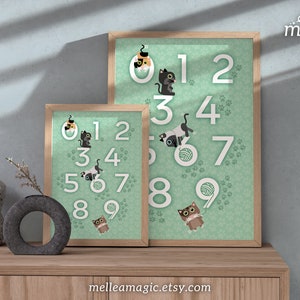 Number Poster With Cats Printable Baby Home Decor Child Wall Art Learn ...