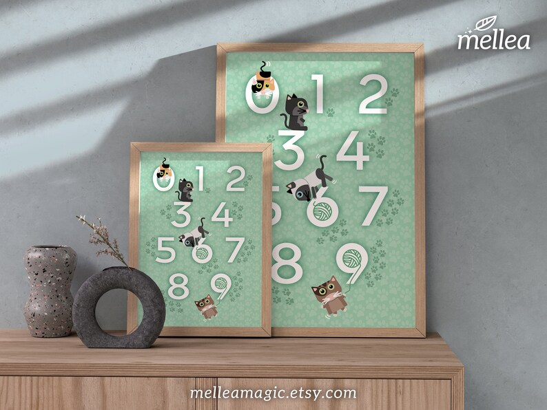Number Poster With Cats Printable Baby Home Decor Child Wall Art Learn ...