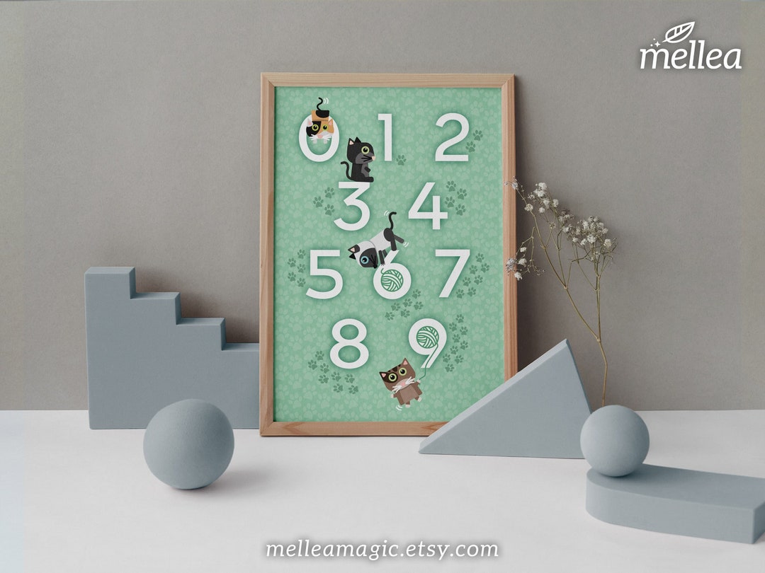 Number Poster With Cats Printable Baby Home Decor Child Wall Art Learn ...