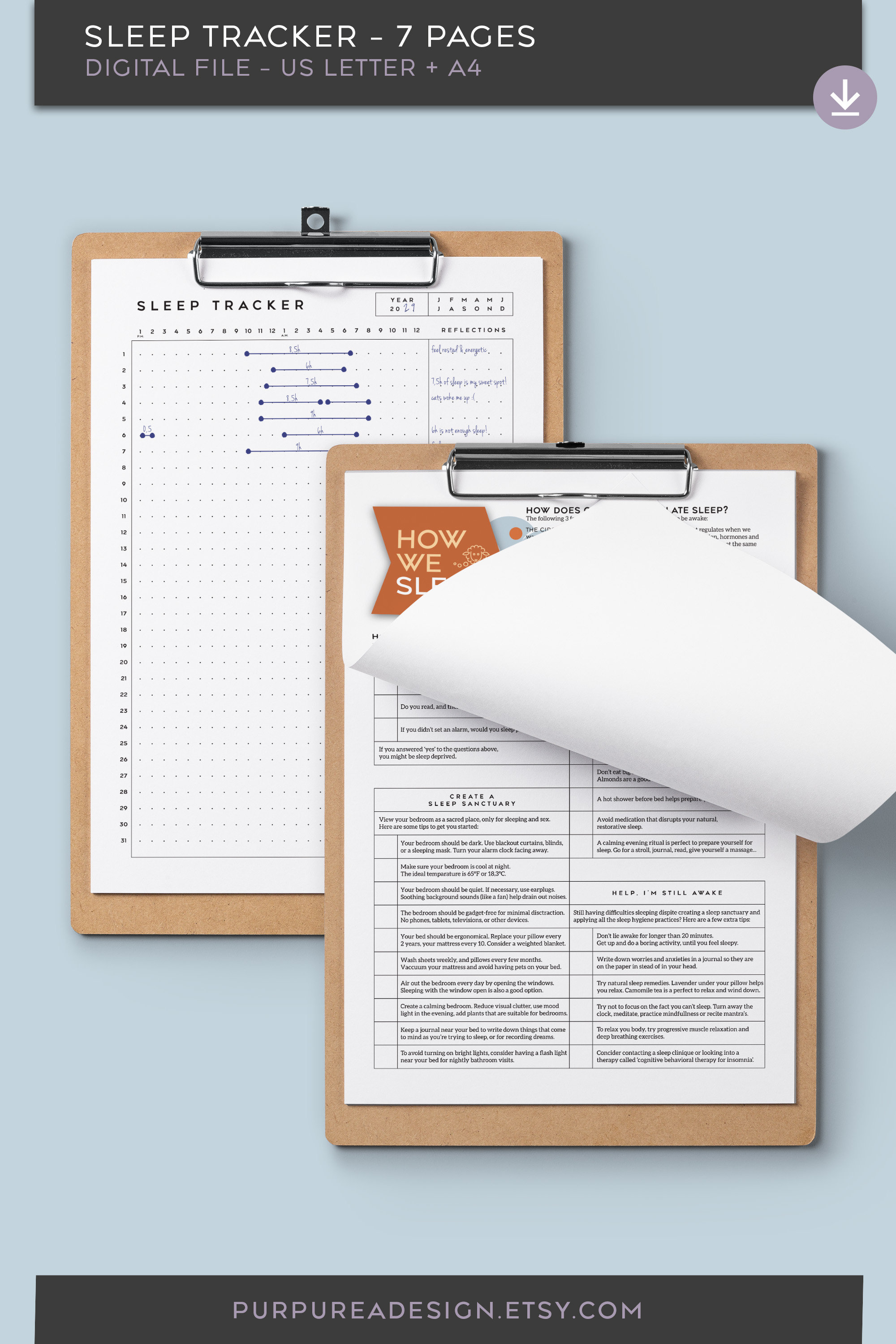 Sleep Tracker Sleeping Journal Binder or Planner Insert Letter, A4 ...