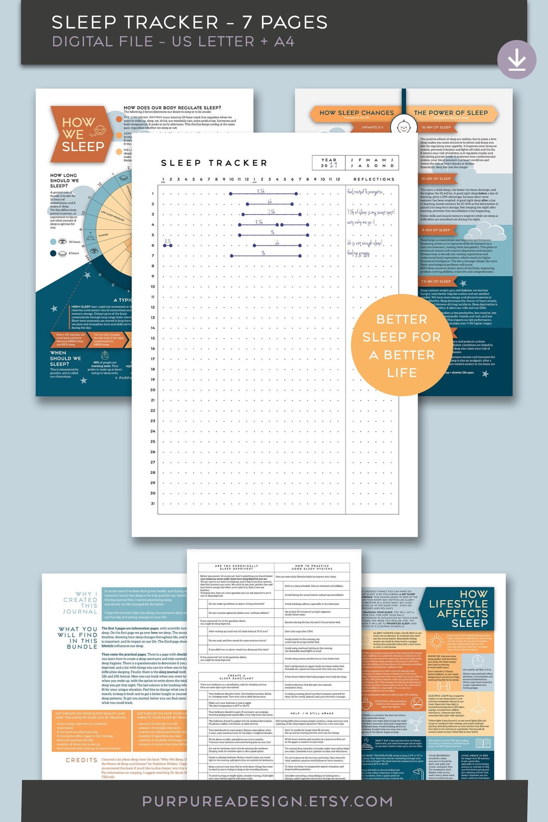 Sleep Tracker Sleeping Journal Binder or Planner Insert Letter, A4 ...