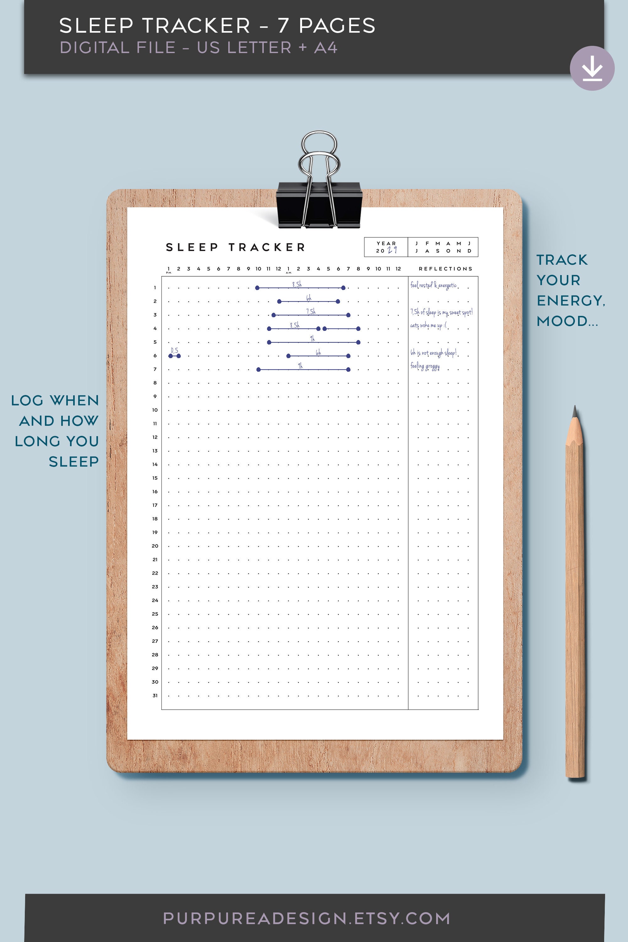 Sleep Tracker Sleeping Journal Binder or Planner Insert Letter, A4 ...