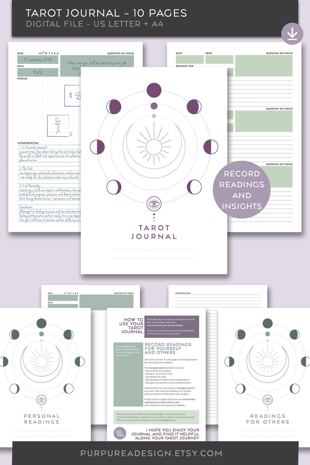 Tarot Journal Tarot Spread Pages for Binder Letter A4 - Etsy