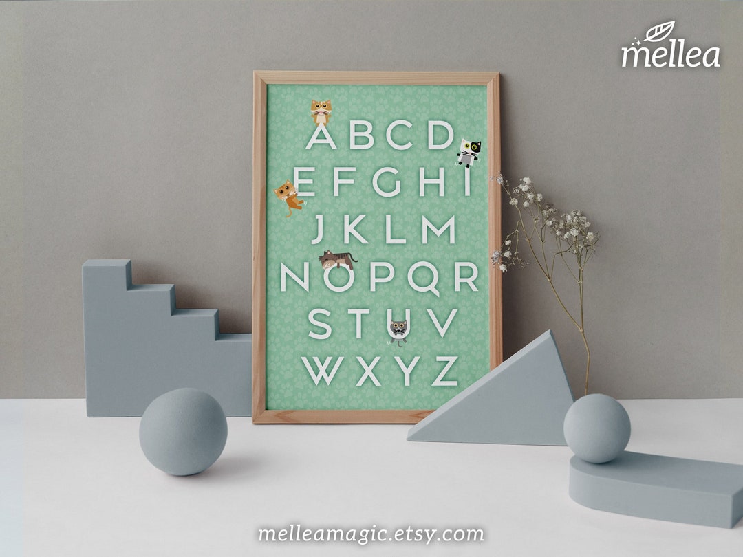 Alphabet Poster With Cats Printable Baby Home Decor Child Wall Art ...