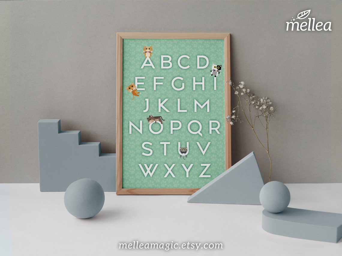Alphabet Poster With Cats Printable Baby Home Decor Child Wall Art ...