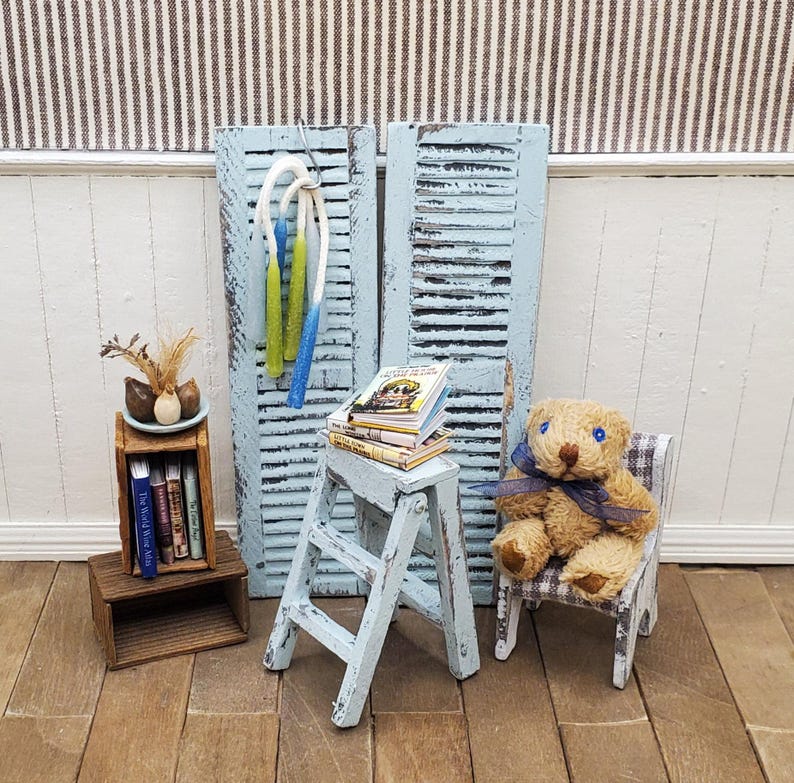 Miniature Handmade Rustic Farmhouse Dollhouse Decor. Ladder, Shutters ...
