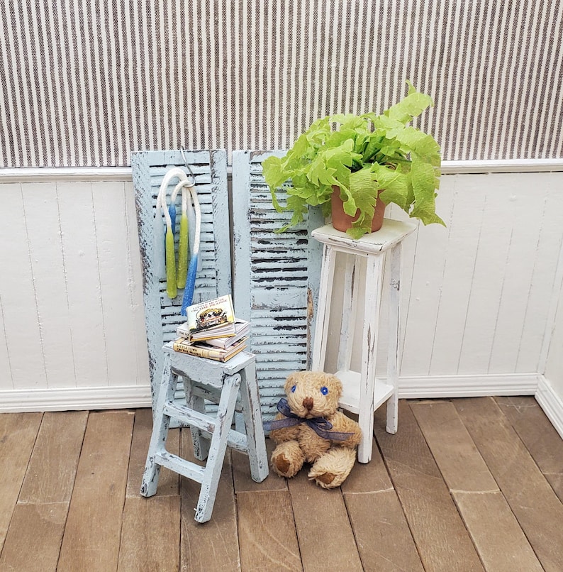 Miniature Handmade Rustic Farmhouse Dollhouse Decor. Ladder, Shutters ...