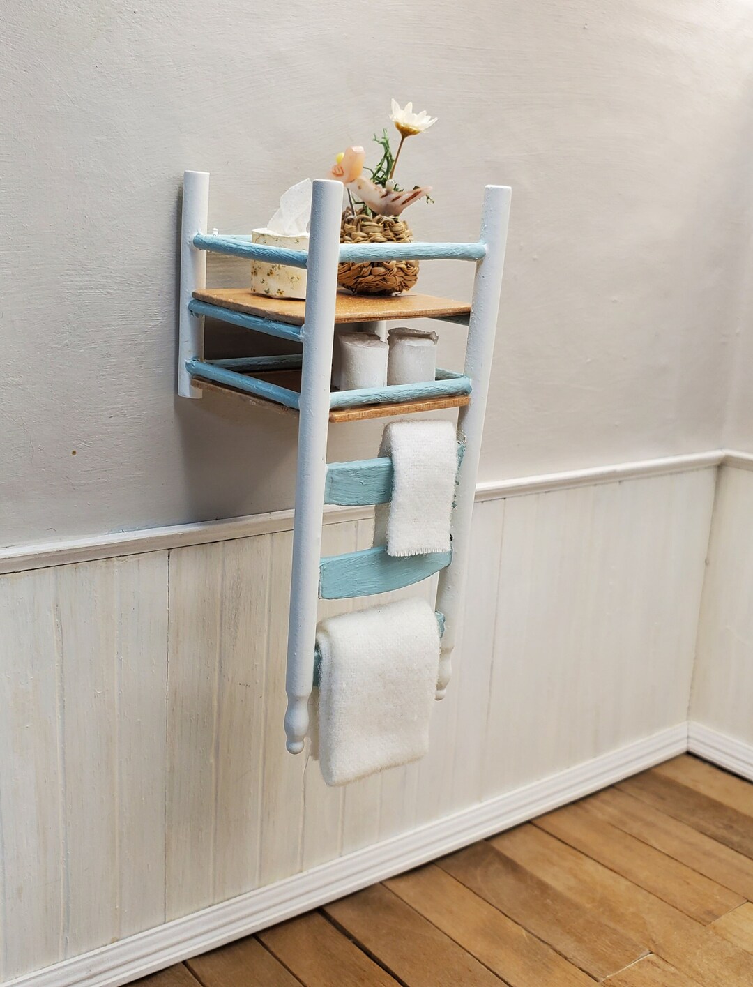 Dollhouse Artisan Shabby Chic Ladderback Chair Shelf Towel Hanger - Etsy