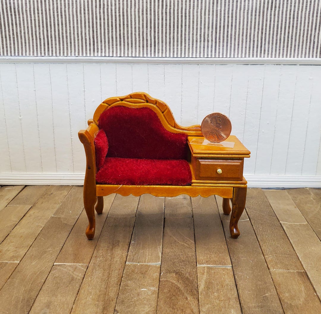 1:12 Scale Victorian Telephone Chair. Red Velvet Gossip Bench ...