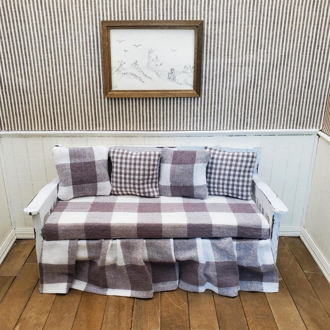 Handmade Shabby Chic Dollhouse Daybed, 1:12 Scale, Magnolia Gray ...