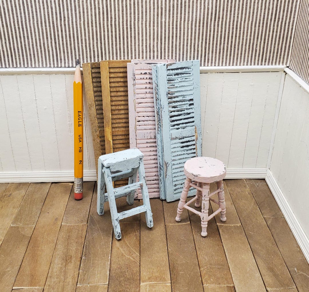 Miniature Handmade Rustic Farmhouse Dollhouse Decor. Ladder, Shutters ...