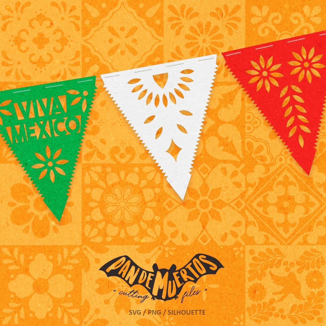 Viva Mexico Banderín Kit SVG / PNG / SILUETA Papel Picado archivo de ...