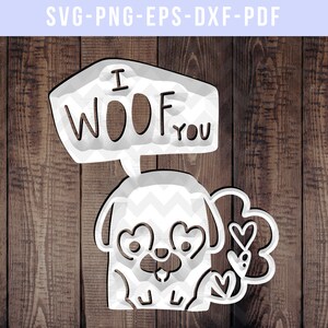 Dog Woof Papercut Template, Valentines Svg, Valentine Day Cutting File ...