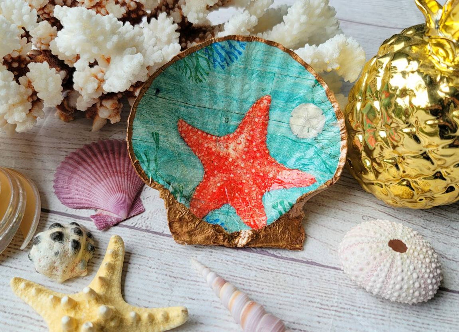 Scallop Shell Decoupage Ring Dish Shell Trinket Dish Shell - Etsy