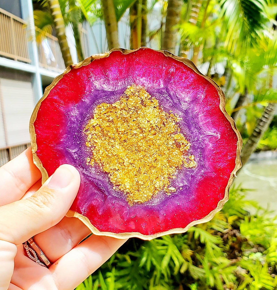Geode Inspired Resin Coasters, Fuschia, Lavender, Gold Geode Coaster ...