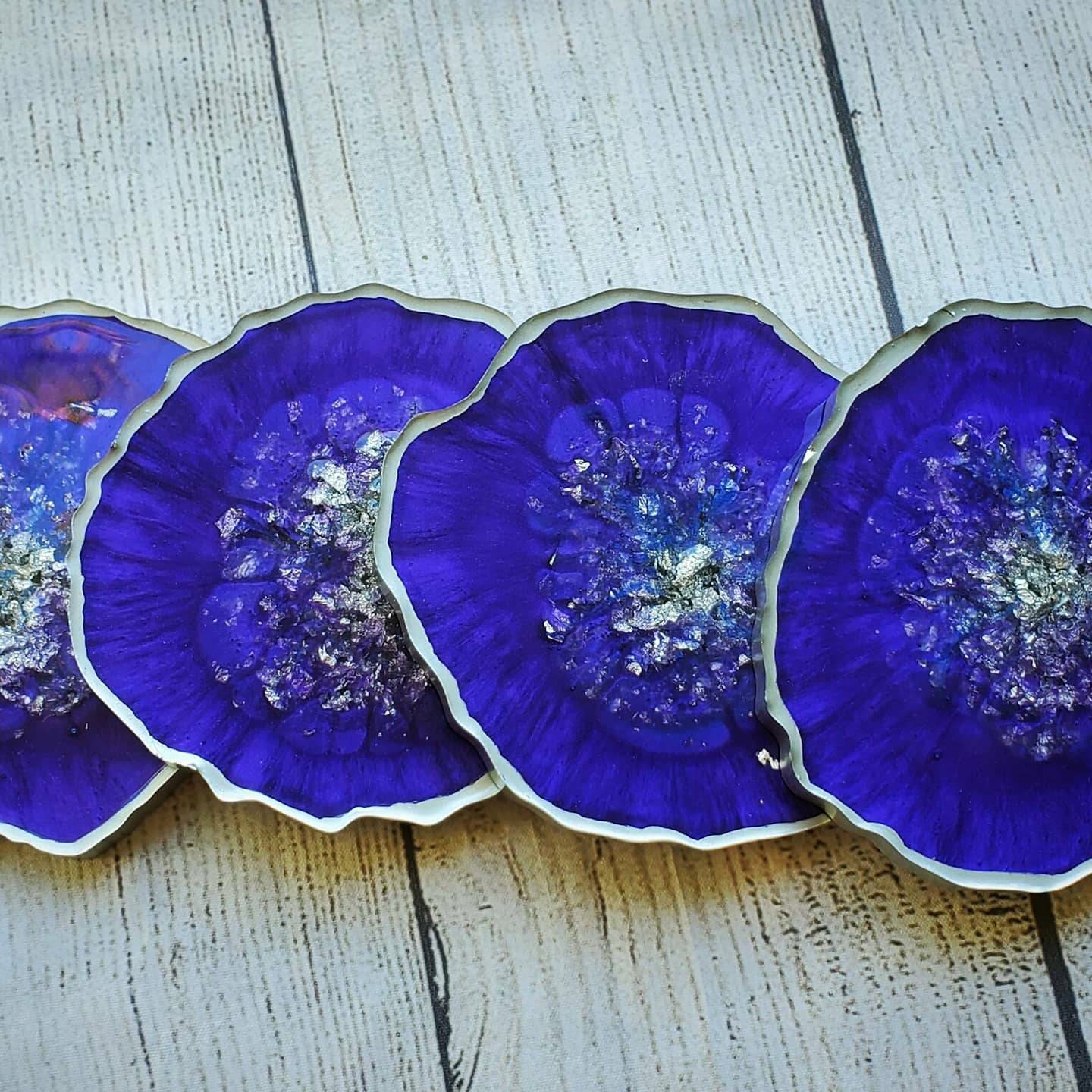 Geode Inspired Resin Coasters Deep Purple With Silver Accents | Etsy
