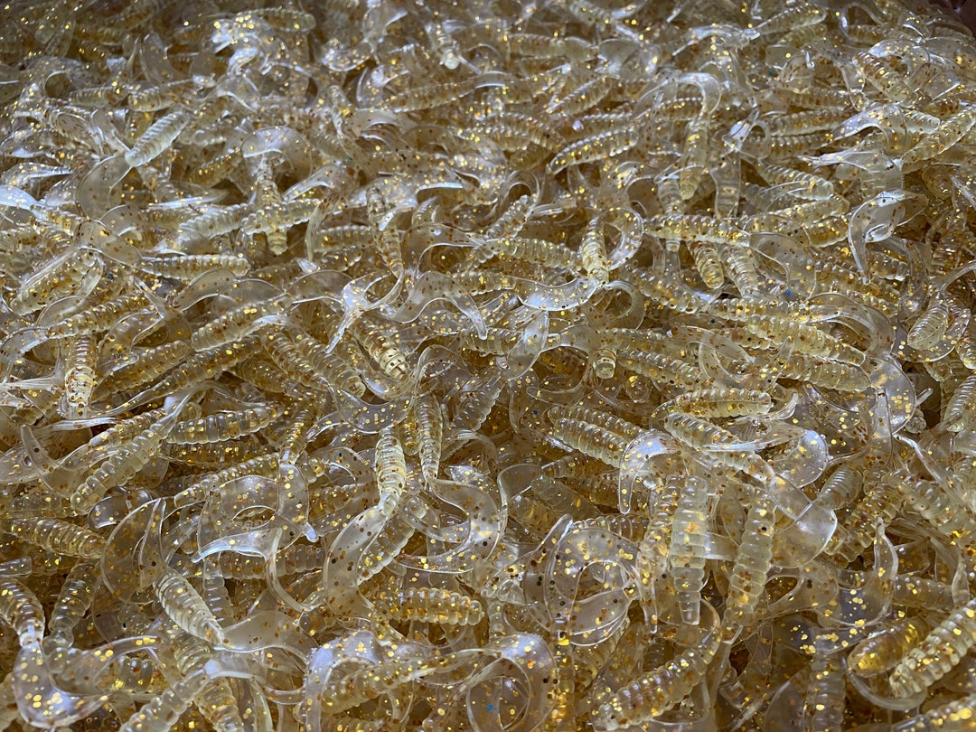 100 Pack 2" Gold Flake - Ribbed Soft Swim Bait Grub Curly Tail Lure ...