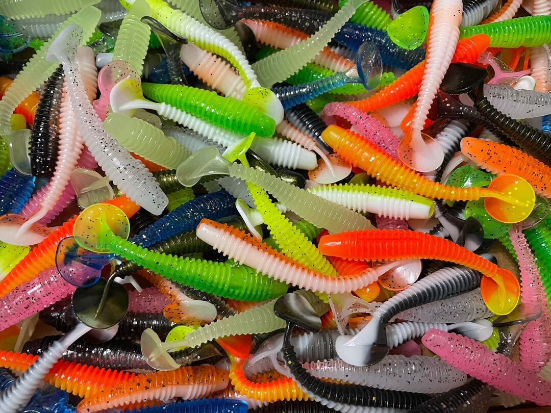 50 Pack 3" Mixed Colors (variety Pack) Ribbed Soft Swim Bait Paddle ...