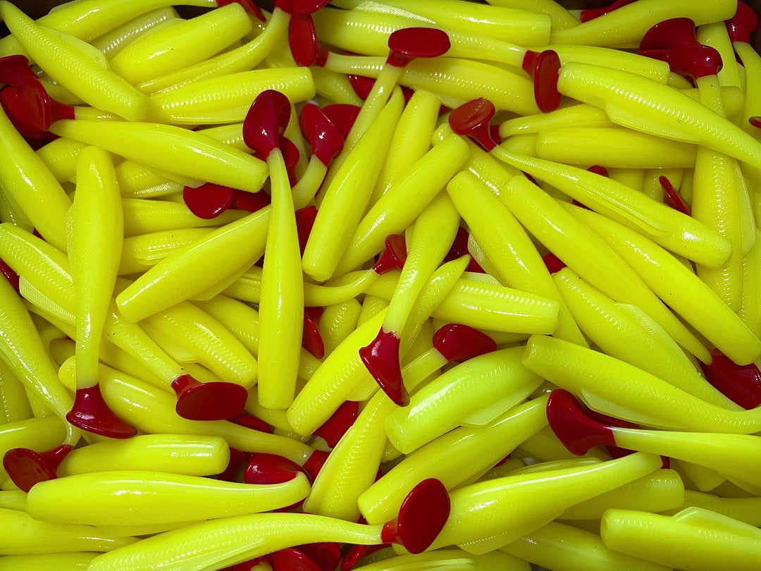 40 Pack 3.25" Banana/red Tail Soft Swim Bait Paddle Tail Lure Minnow ...