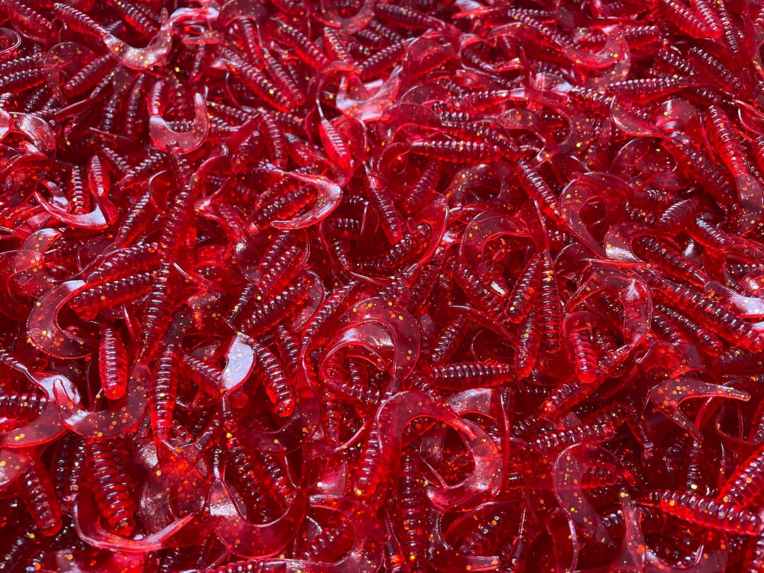 100 Pack 2" Red-gold Flake - Ribbed Soft Swim Bait Grub Curly Tail Lure ...